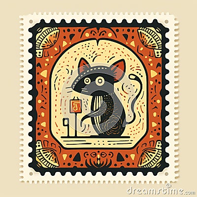 Folk Art-inspired Rat Stamp: Detailed Character Design With Aztec And ...