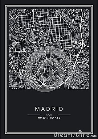 Black And White Printable Madrid City Map, Poster Design. Cartoon ...