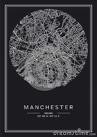 Black And White Printable Manchester City Map, Poster Design. Cartoon ...