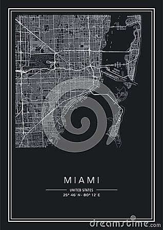 Black And White Printable Miami City Map, Poster Design. Vector ...
