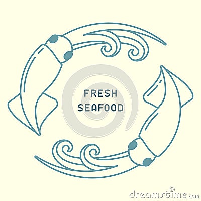 Poster Concept With Two Squids In Linear Style Cartoon Vector ...