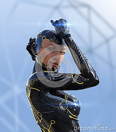 Posthuman Futuristic Female Cyborg With Artificial Body Modifications ...