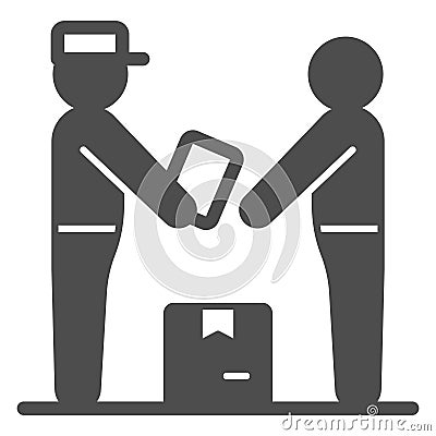 Postman With Recipient Box Solid Icon, Postage Delivery Concept. Vector ...