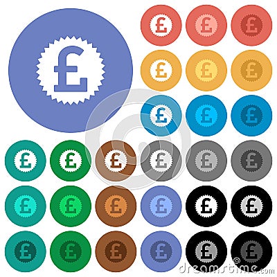 Pound Sticker Round Flat Multi Colored Icons Cartoon Vector ...