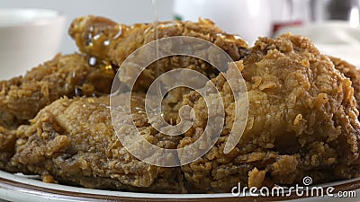Pouring Honey Onto Fried Chicken Close Up Slow Motion Stock Video ...