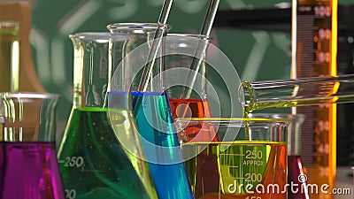 Pouring Yellow Liquid in a Beaker Using an Erlenmeyer Stock Footage ...