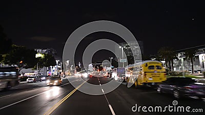 POV Time Lapse Driving Of Downtown Los Angeles At Night Stock Video ...