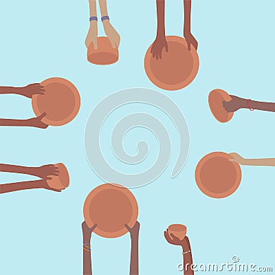 Poverty Striken Starving Famine Hands With Empty Plates And Bowls ...