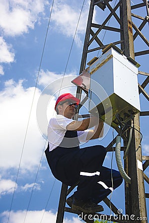 Power Electrician Lineman At Work On Pole Royalty-Free Stock Image ...