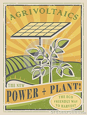 Vintage Agrivoltaics Poster Cartoon Vector | CartoonDealer.com #219687591