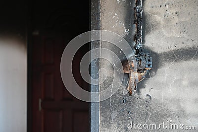 Power Plug Electricity Burn On Brick Wall Texture Background Royalty ...