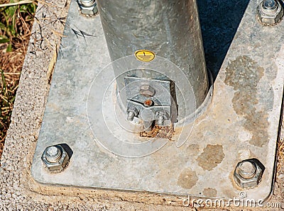 Power Pole Support. Fastening The Base Of The Support With Bolts Stock ...