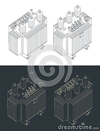Power Three-phase Transformer Isometric Blueprints Cartoon Vector ...