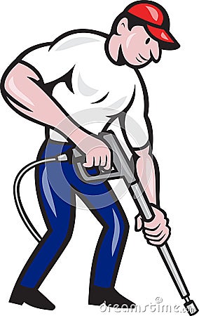 Power Washing Pressure Water Blaster Worker Cartoon Vector ...