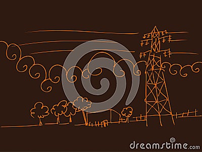 Powerline Landscape Cartoon Vector | CartoonDealer.com #14925255