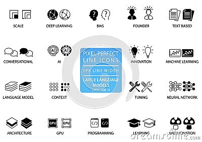 Pixel Perfect Icon Set.Large Language Model (LLM) Conceptual Collection ...