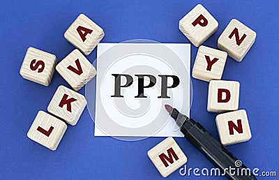 PPP - Acronym On A White Sheet On A Blue Background With Lying Cubes ...