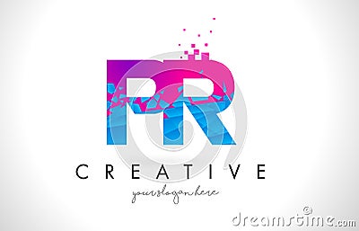 PR P R Letter Logo With Shattered Broken Blue Pink Texture Design ...
