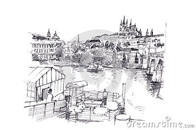 Prague, Czech Republic Hand Pencil Drawing Stock Illustration - Image ...