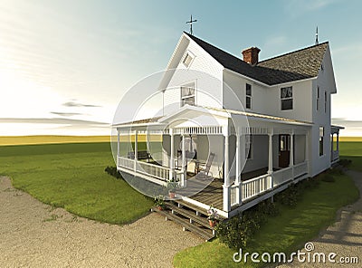 Prairie Farmhouse At Sunrise Stock Image - Image: 12318441