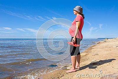 Pregnant woman at beach stock photo. Image of blue, love - 21305286