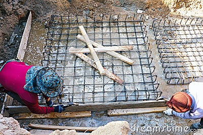 Preparation Of Steel Grating Post Before Pouring The Foundation Pillars ...