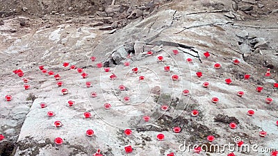 Preparing for Blasting on Construction Site. Explosive Works, Lay ...
