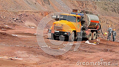 Explosives Work in a Quarry. the Process of Placing Explosives in an ...