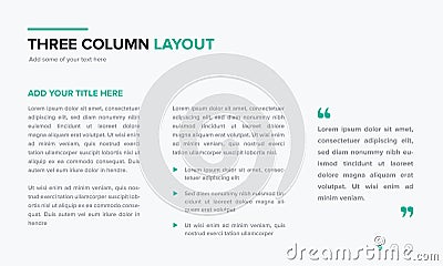 Editable Three Column Presentation Slide Template. Vector Illustration ...
