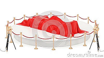 Presentation of Racing Car Concept, Podium with Bolide Covered Red ...