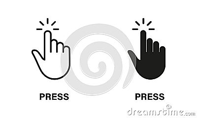 Press Gesture, Hand Cursor For Computer Mouse Line And Silhouette Black ...