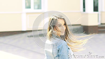 Pretty Girl Turning Around and Smiling. Slowly Stock Video - Video of ...