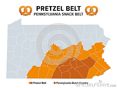 Pretzel Belt, Or Pennsylvania Snack Belt, Political Map Cartoon Vector ...