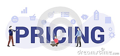 Pricing Concept With Big Word Or Text And Team People With Modern Flat ...