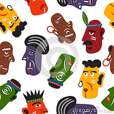 Primordial Man Face Seamless Pattern Isolated On White Background ...