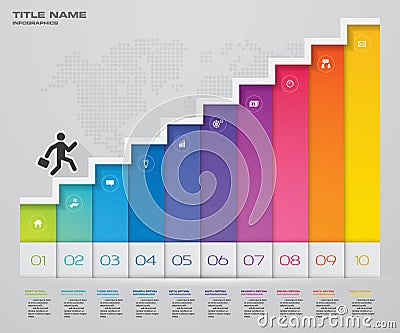 10 Steps Staircase Infographic Element For Presentation. Vector ...
