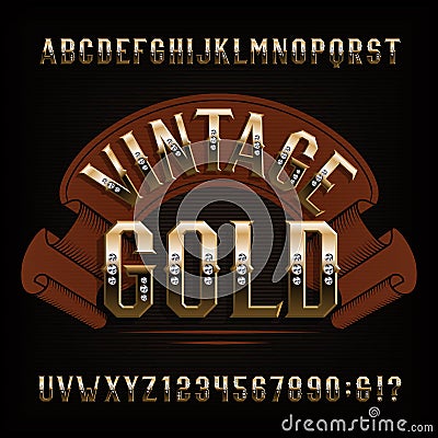Vintage Gold Alphabet Font. Golden Letters And Numbers With Diamond ...