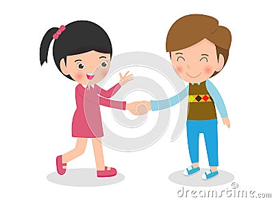 Vector Illustration Of Children Shaking Hands, Kid Shaking Hands ...