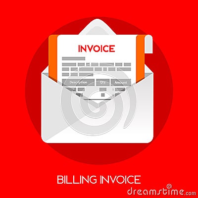 Billing Invoice Icon Mail With Bill Note Invoice Shadow Flat Style ...