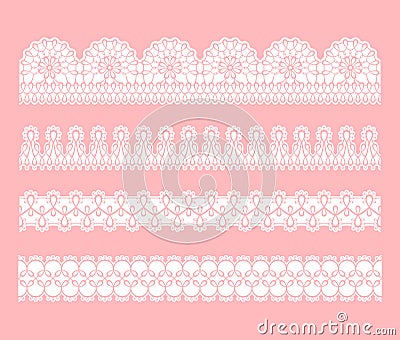 Lace Seamless Border. Set Of White Lace Tracery Ribbons. Cartoon Vector ...