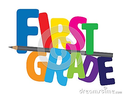 First Grade Logo With Pencil Cartoon Vector | CartoonDealer.com #149040879