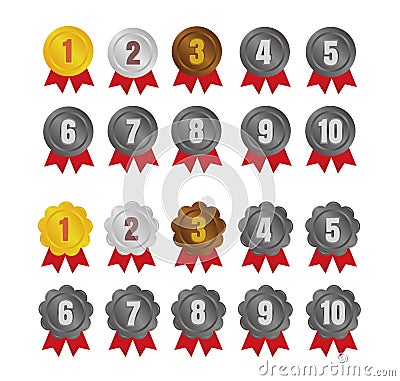 Ranking Medal Icon Illustration Set / From 1st Place To 10th Place ...
