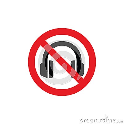 No Headphones Red Prohibition Vector Sign. Do Not Wear Headphones ...