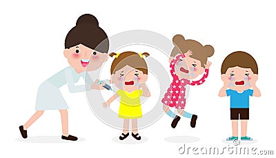 Kids Vaccination With Pediatrician Holding Syringe And Crying Children ...