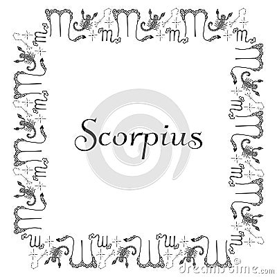 Black And White Square Banner For The Zodiac Sign Scorpius. Border From ...