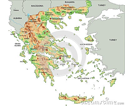 High Detailed Greece Physical Map With Labeling. Vector Illustration ...