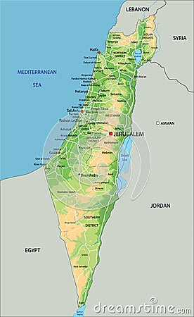 High Detailed Israel Physical Map With Labeling. Cartoon Vector ...