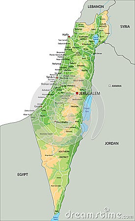 High Detailed Israel Physical Map With Labeling. Vector Illustration ...