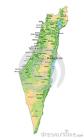 High Detailed Israel Physical Map With Labeling. Cartoon Vector ...