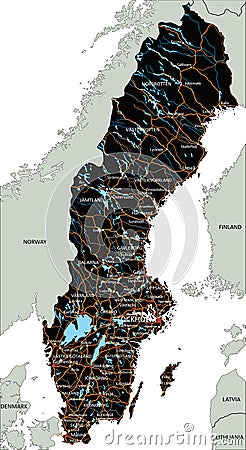 High Detailed Sweden Road Map With Labeling. Cartoon Vector ...